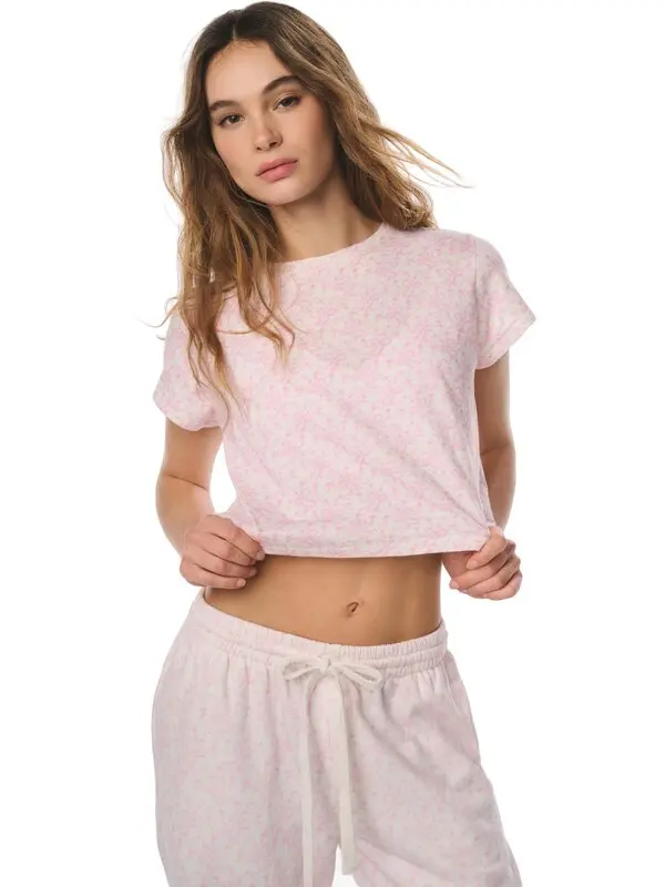 LoveShackFancy Rubin Cropped Bow Print Tee - Chantilly