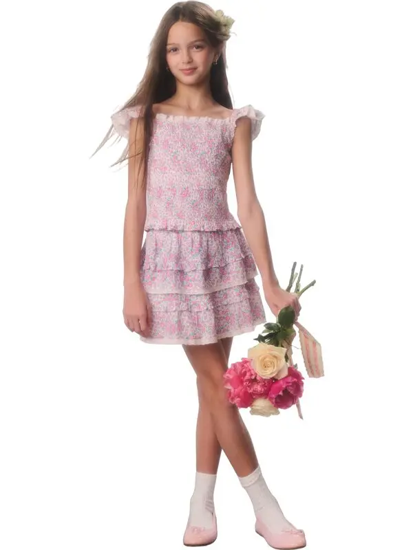LoveShackFancy Re-edition Caspia Floral Top - Coffee Cake
