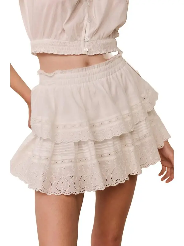 LoveShackFancy Heart Eyelet Ruffle Mini Skirt - White