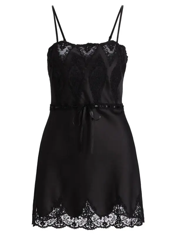 LoveShackFancy Sanna Lace-detailed Mini Slip Dress - Black