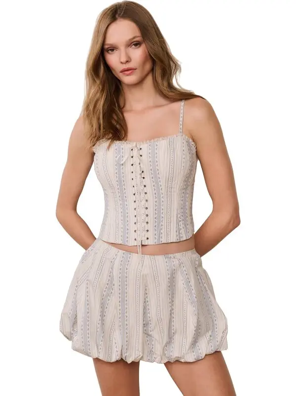 LoveShackFancy Georgeanne Cotton Mini Bubble Skirt - Cinched Blue