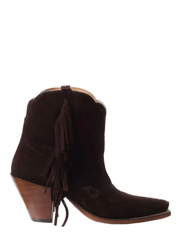 LoveShackFancy Besita The Spirit Fringe Suede Booties - Brown