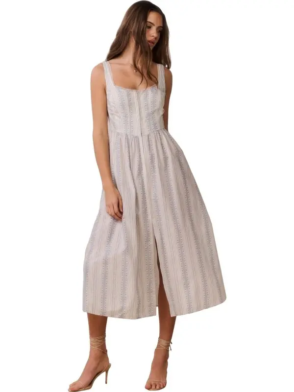 LoveShackFancy Majory Cotton Bustier Midi Dress - Cinched Blue