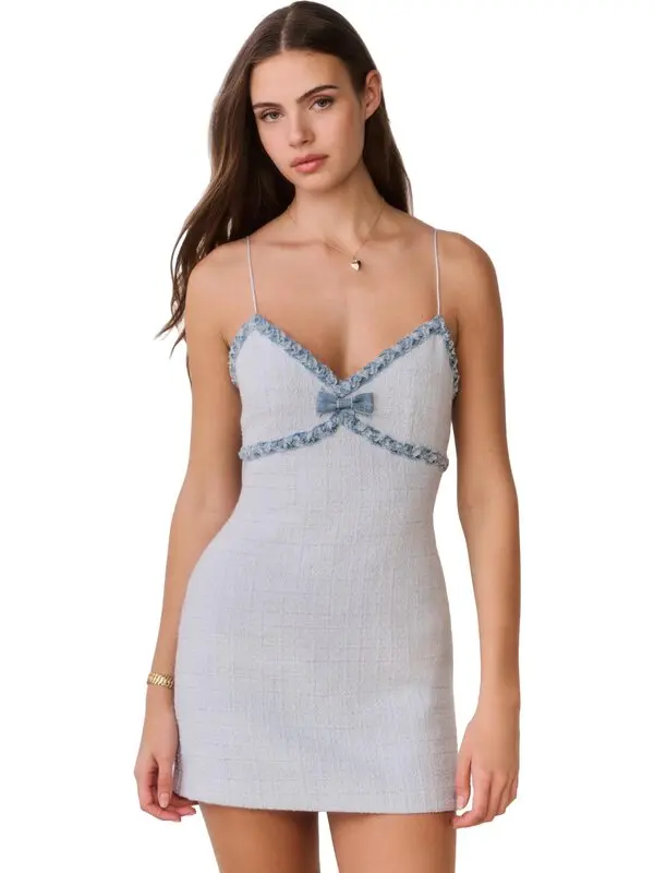 LoveShackFancy Novara Denim-trimmed Tweed Mini Dress - Wild River