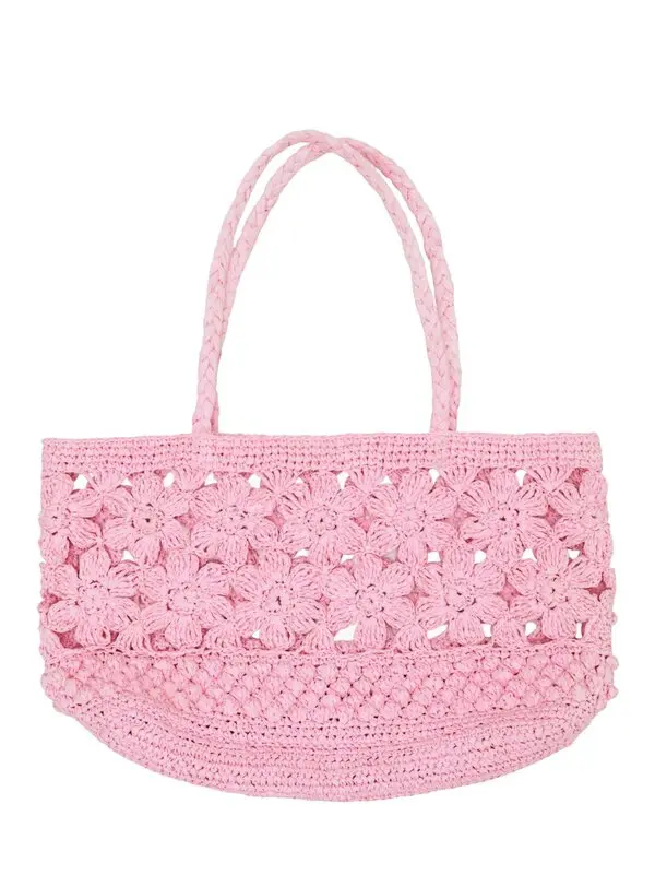 LoveShackFancy Floral Raffia Tote Bag - Pink