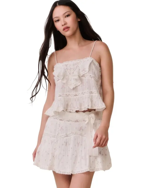 LoveShackFancy Ondeline Floral Embroidered Cotton Cami - Sunbleached Meadow