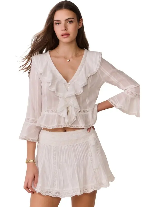 LoveShackFancy Solena Cotton Victorian Mini Skirt - White