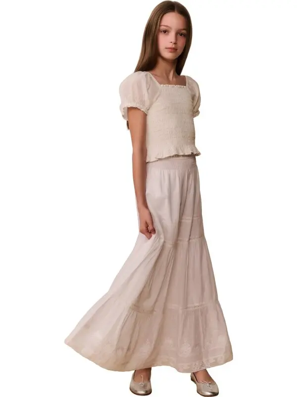 LoveShackFancy Tween Cotton Tiered Sampaio Maxi Skirt - White