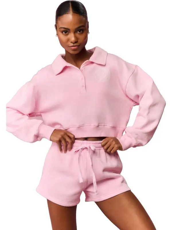 LoveShackFancy Menzelle Fleece Polo Sweatshirt - Peony Macaron