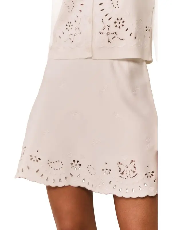 LoveShackFancy Glindy Knit Bandana Eyelet Mini Skirt - White Vanilla