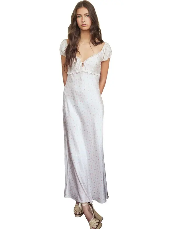 LoveShackFancy Epone Floral Puff Sleeve Maxi Dress - Ivory Rose
