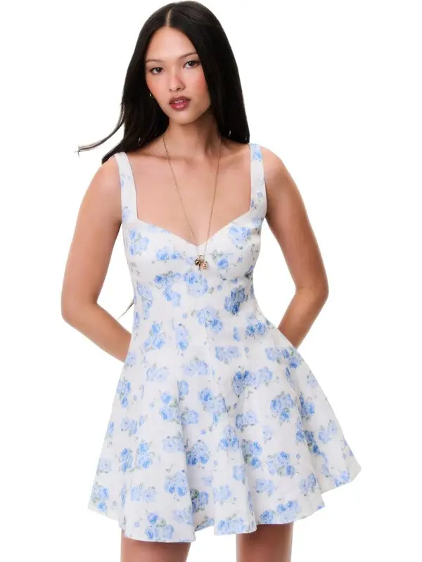 LoveShackFancy Nabi Linen Floral Mini Dress - Blue Marina