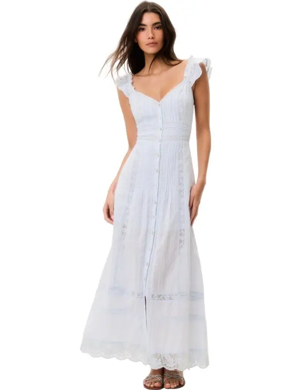 LoveShackFancy Kailette Cotton Maxi Dress With Ruffled Straps And Pintuck Details - Tender Touch