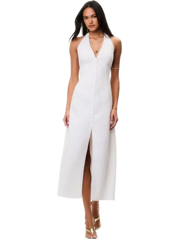 LoveShackFancy Lovis Linen Halter Maxi Dress - White