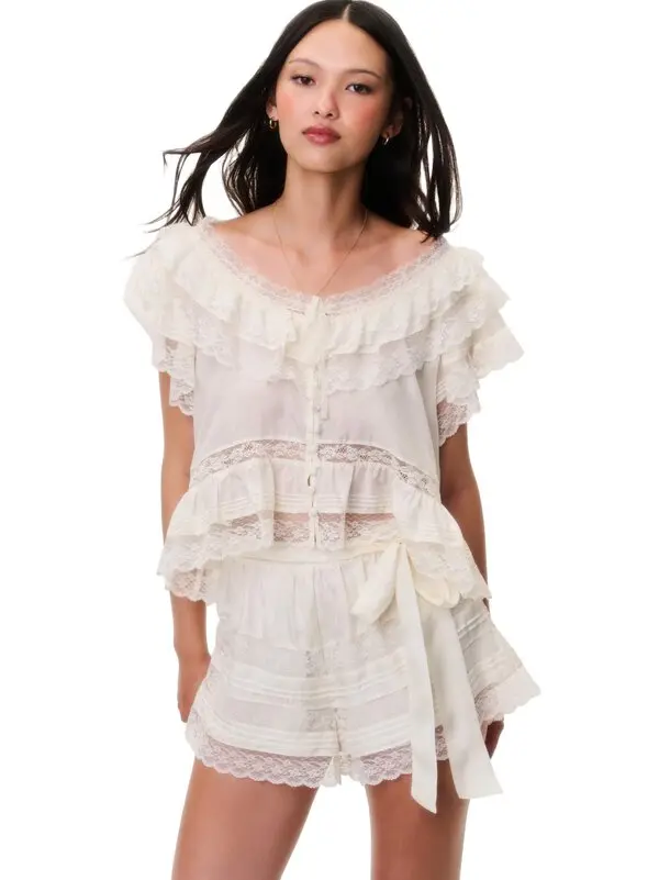LoveShackFancy Emanuela Silk Lace Shorts - Ivory
