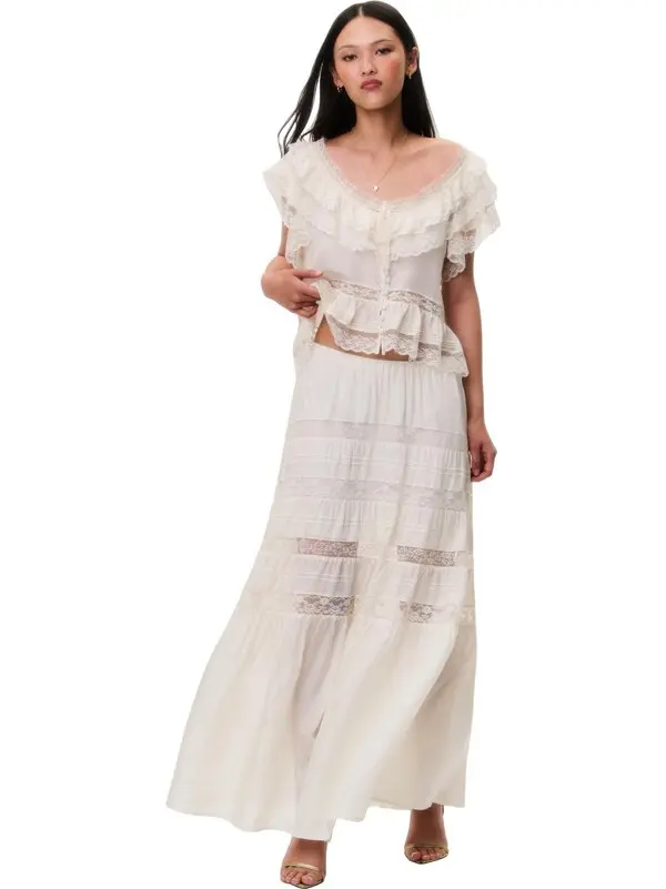 LoveShackFancy Nivine Silk Lace Maxi Skirt - Ivory
