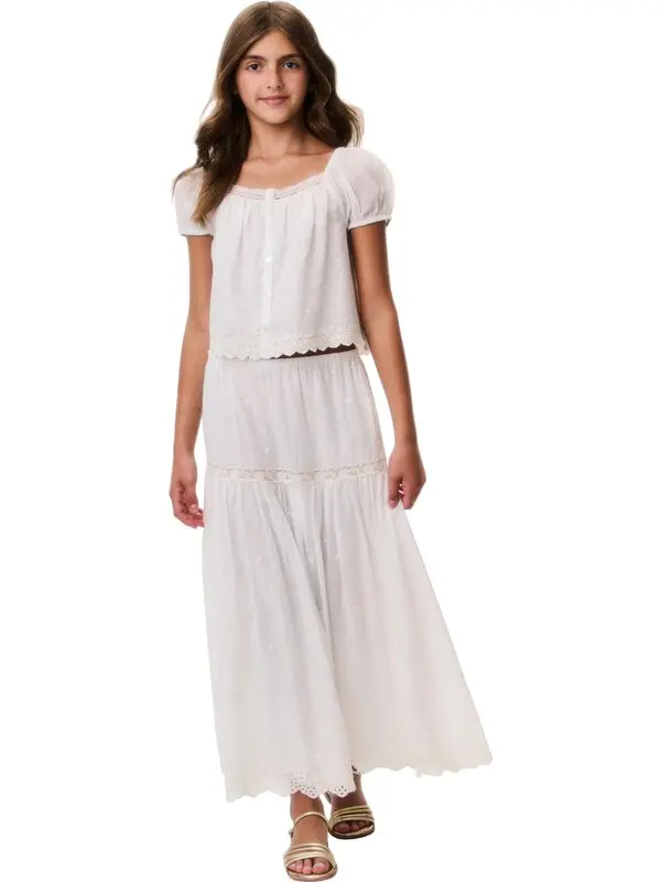 LoveShackFancy Cotton Lace Puff Sleeve Blouse - Ivory