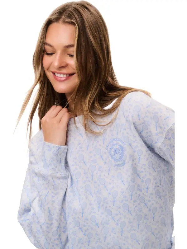 LoveShackFancy Palo Tennis Print Pullover - Blue Serve