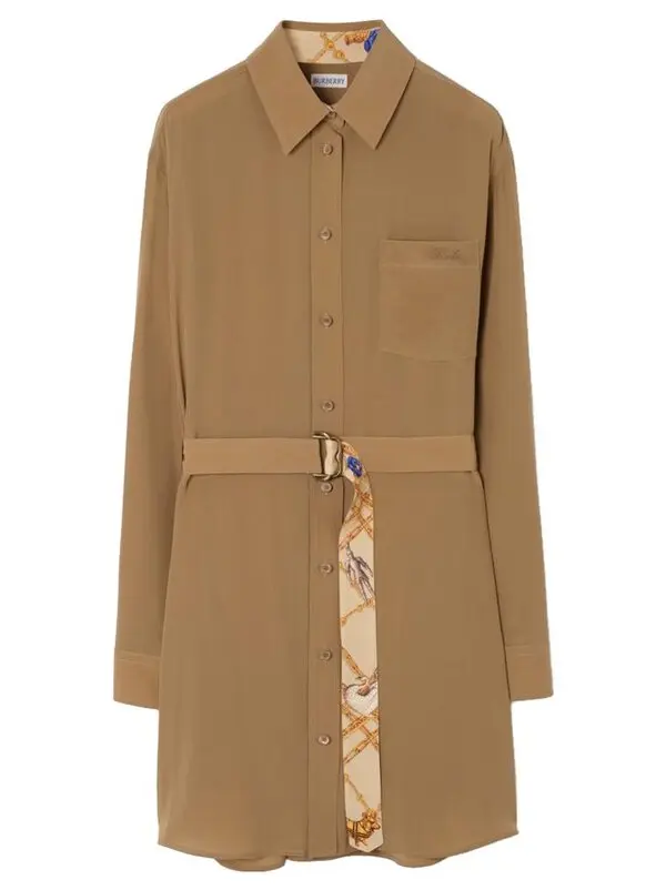 Burberry Silk Crepe De Chine Shirt Dress With Charm Print - Puddle Brown