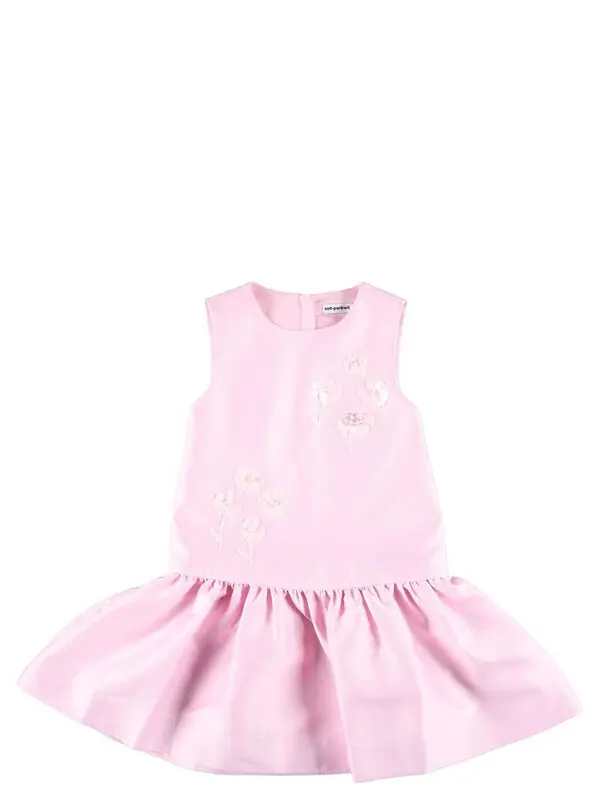 SELF-PORTRAIT Floral Embellished Taffeta Dress With Ruffled Hem - Rosa