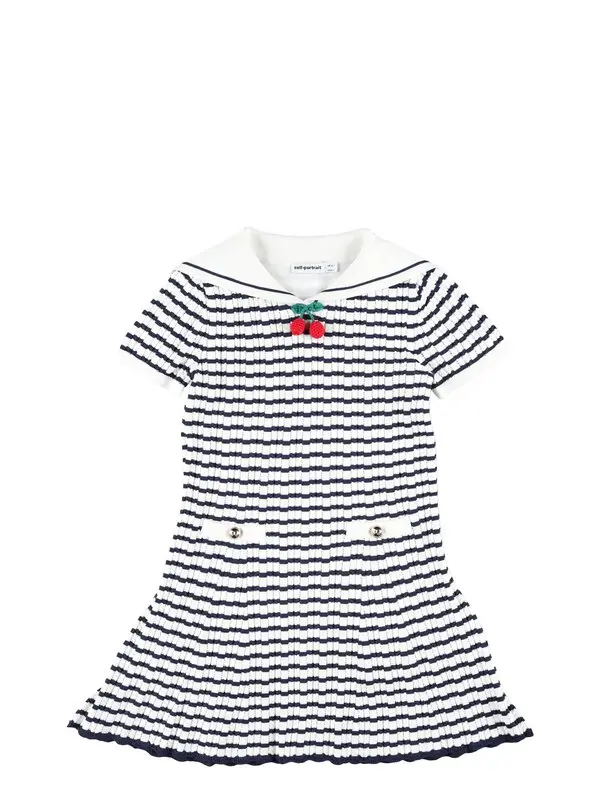 SELF-PORTRAIT Sailor Knit Dress With Cherry Appliqu - Cream Blue