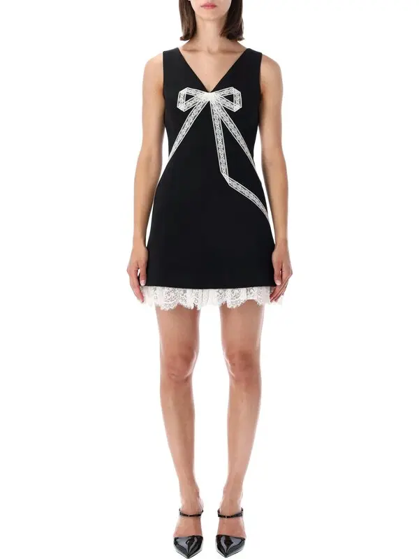 SELF-PORTRAIT Lace-trimmed Mini Dress - Nero