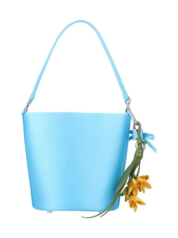 SELF-PORTRAIT Satin Bucket Handbag With Removable Charms - Blue