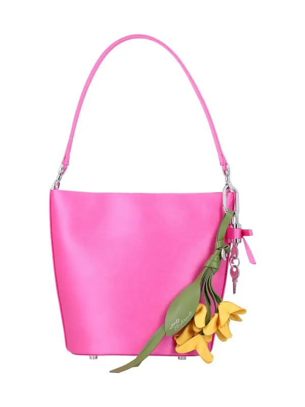 SELF-PORTRAIT Mini Satin Bucket Handbag With Removable Charms - Rosa