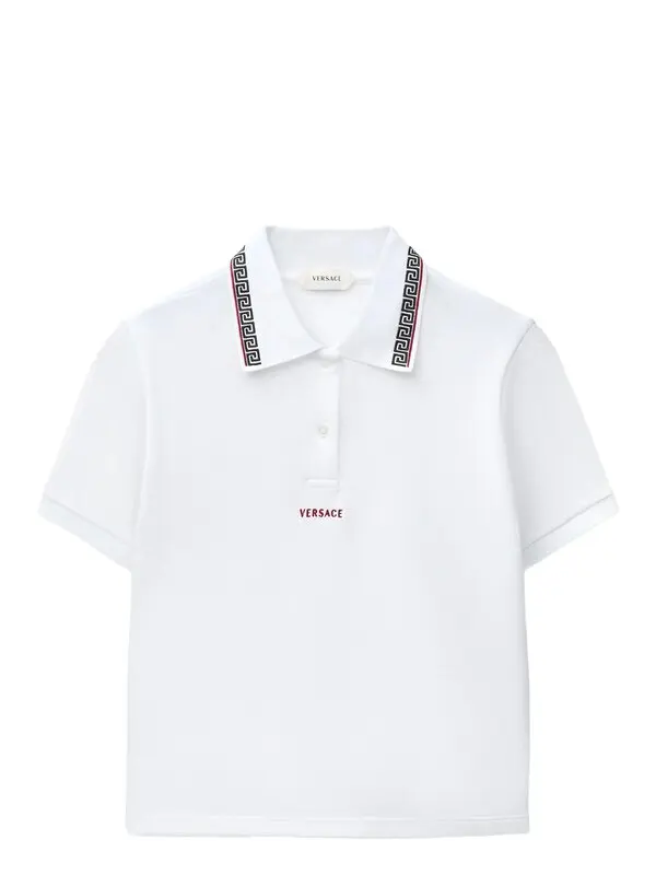 Versace Medusa Emblem Polo Shirt With Greek Motif - Bianco