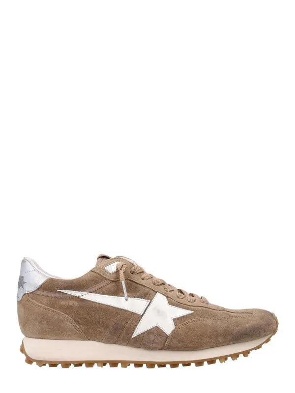 GOLDEN GOOSE 1970s Track-style" Vintage Sneakers With Tonal Inserts, Contrast Star, And Metallic Heel Tab - Tobacco/milk