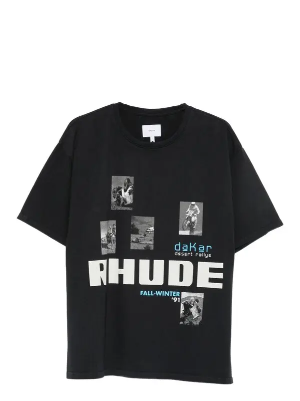 Rhude Crewneck T-shirt With Printed Front Panel - Nero
