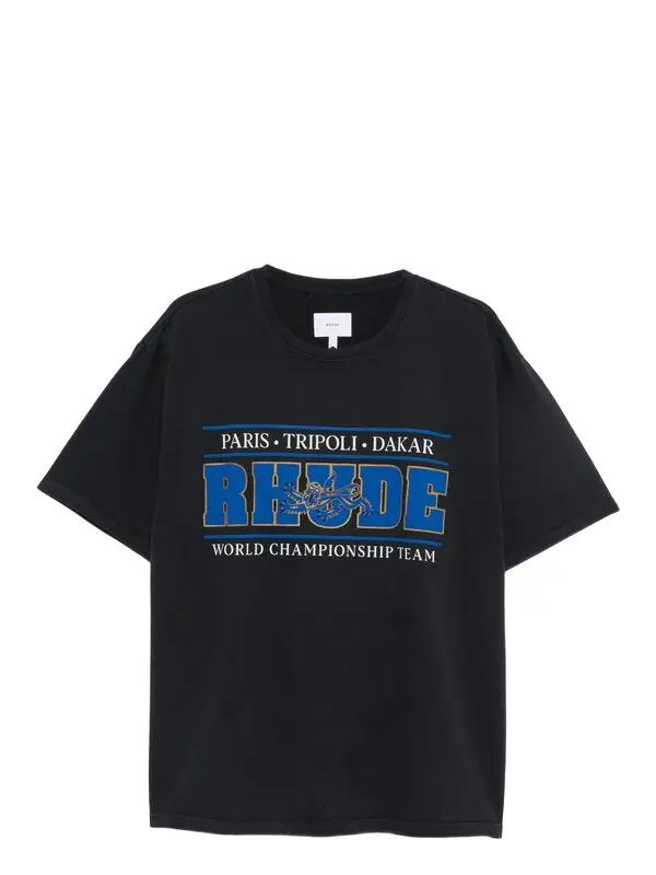Rhude Cotton Crewneck T-shirt With Printed Front Panel - Nero