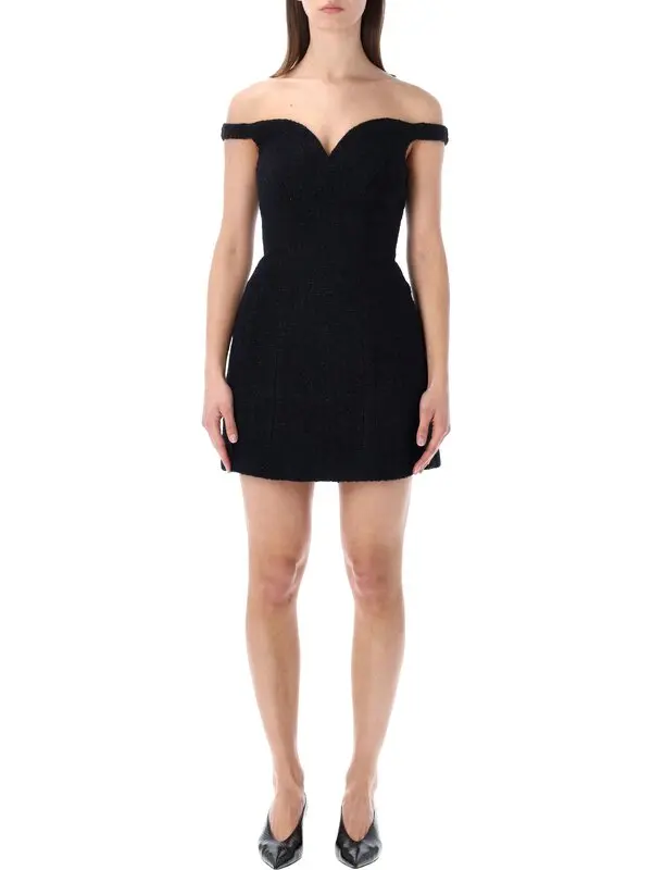 SELF-PORTRAIT Off-shoulder Bouclé Mini Dress - Black