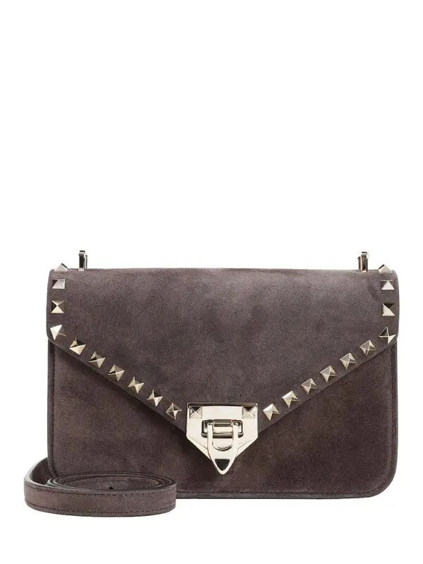 Valentino Garavani Suede Shoulder Handbag With Stud Detail - Brown