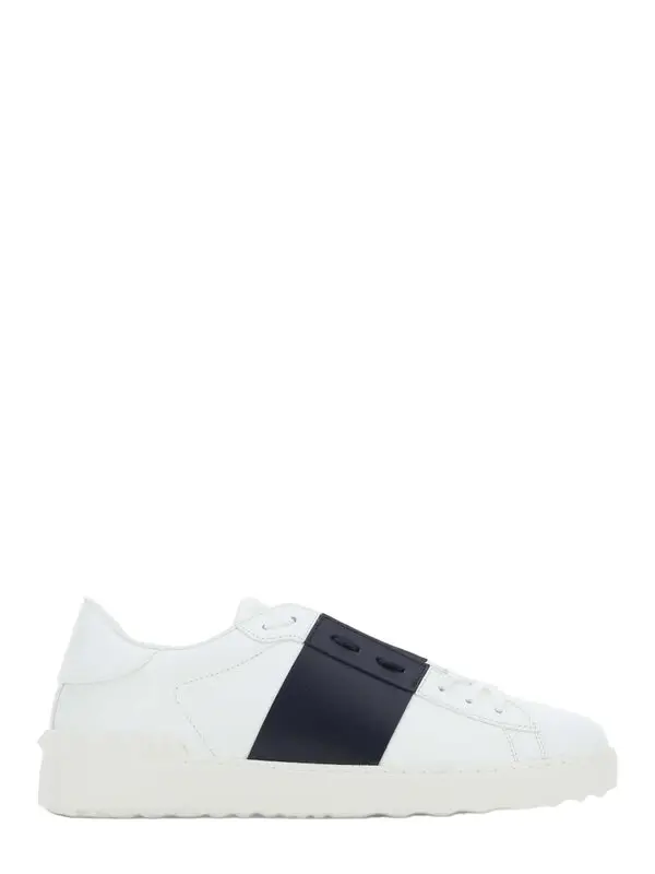 Valentino Garavani Contrast Leather Band Lace-up Sneakers With Studded Rubber Sole - Bianco