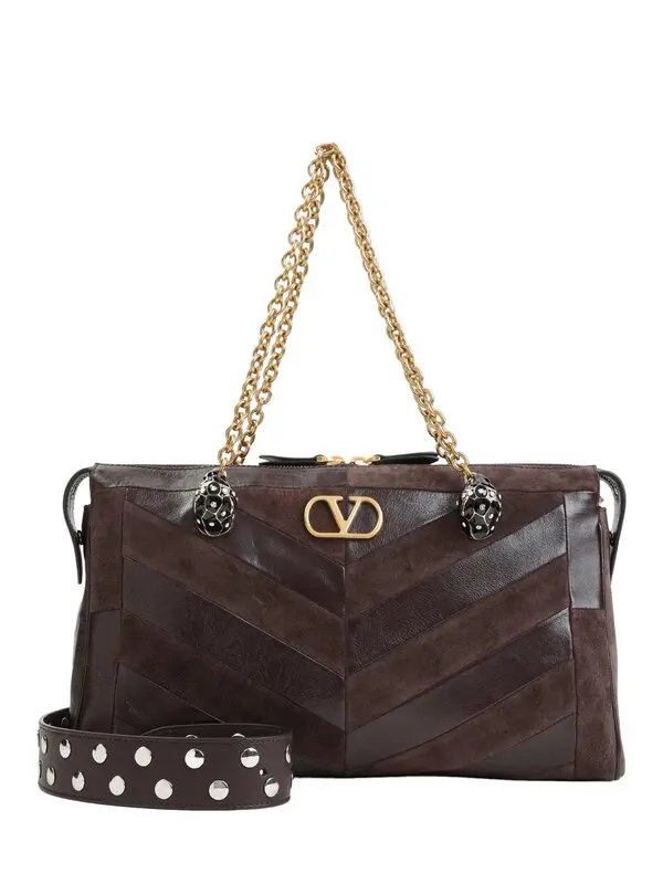 Valentino Garavani Medium Shoulder Bag In Cowhide Leather - Brown