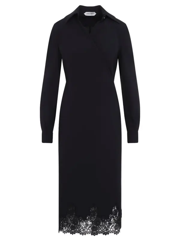 Alberta Ferretti Midi Dress With Lace Trim - Black