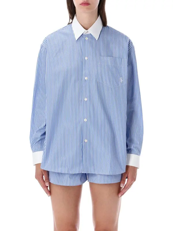 SPORTY & RICH Striped Button-up Shirt And Shorts Set - Blue Striped