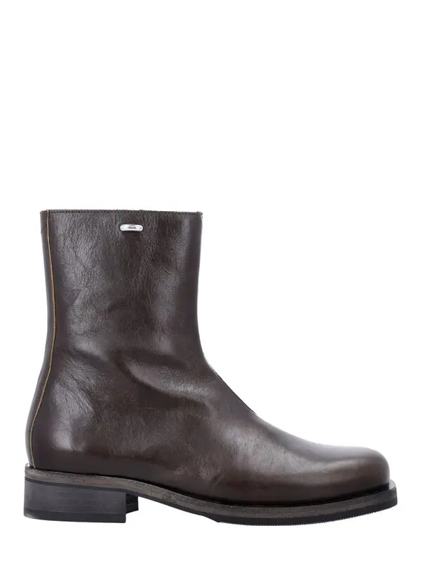 Our Legacy Mid-calf Leather Boots With Block Heel And Lug Sole - Deep Olive