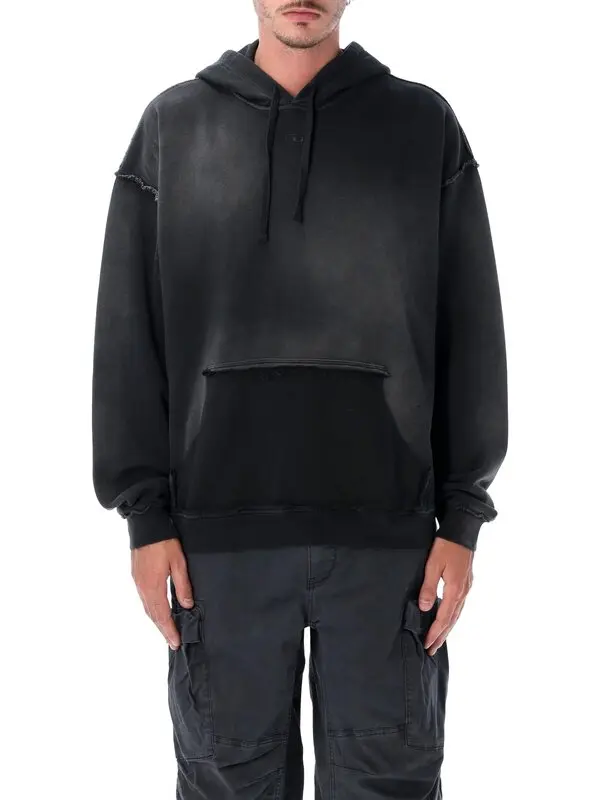 DIESEL® Distressed Cotton Hoodie With Logo Detail - Nero