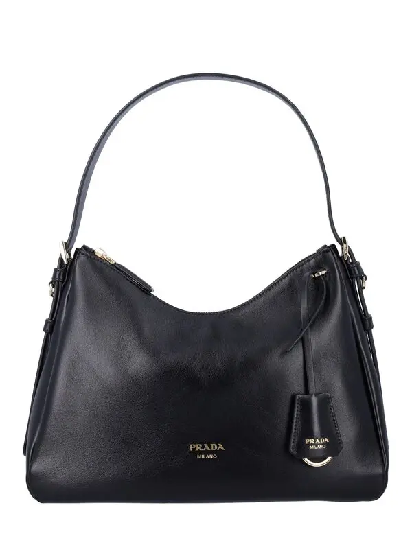 Prada Printada Aimée Shoulder Bag With Removable Chain Ring, Zip Closure, Embossed Logo 23.5 X 31 X 11 Cm - Nero