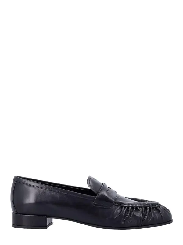 Prada Gathered Leather Loafers With Low Block Heel - Nero