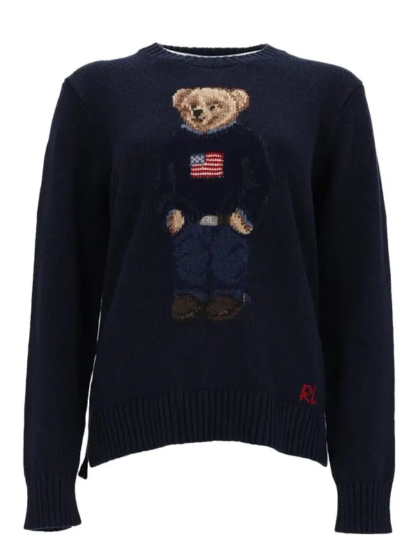 Polo Ralph Lauren Bethers" Cotton-linen Knit Sweater With Iconic Bear Motif - Blue