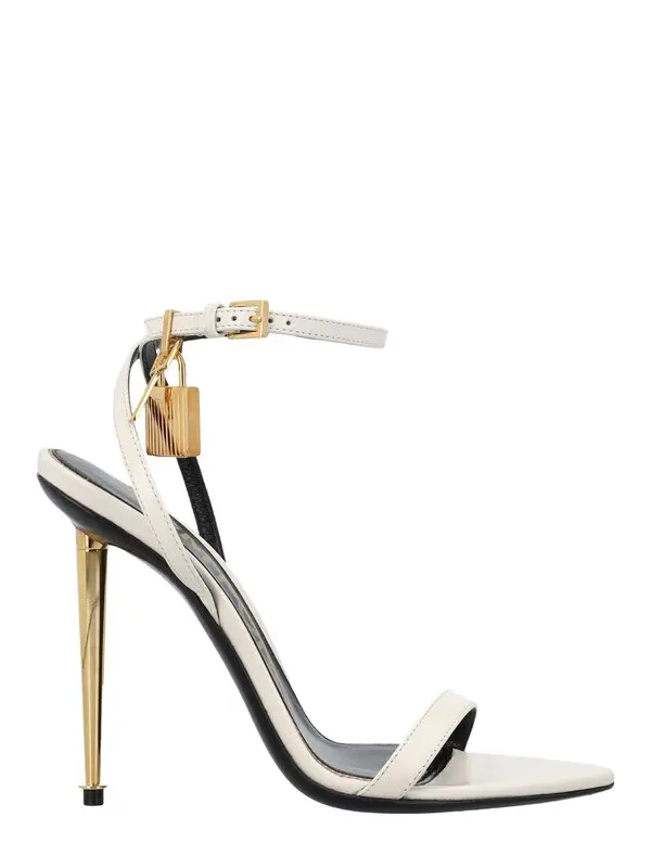 TOM FORD Pointed-toe Leather Sandals With Metal Heel And Logo Buckles - Chalk