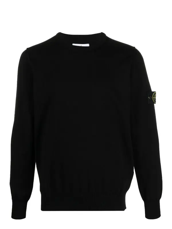 Stone Island Ribbed Cotton Sweater With Badge Detail - Nero