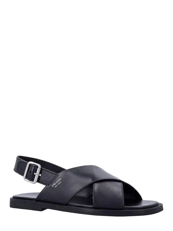 Prada Mini Leather Slide Sandals With Adjustable Slingback - Nero