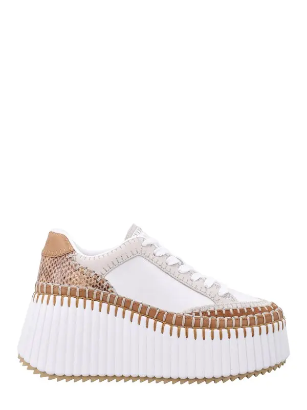 Chloé Nama Wedge Platform Sneakers With Embossed Leather Inserts And Hand-applied Welt Stitching - Cinnamon Brown