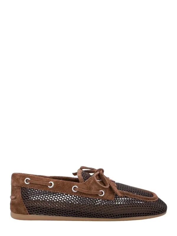 Miu Miu Printed Mesh Slip-on Flats With Suede Trim - Cocoa