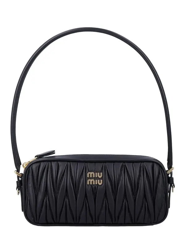 Miu Miu Matelassé Pouch Handbag With Adjustable Strap - Nero