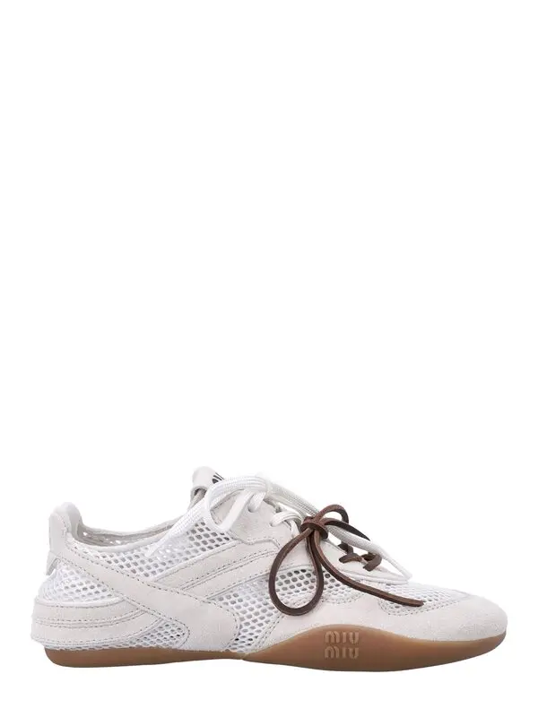 Miu Miu Lightweight Mesh And Suede Lace-up Sneakers With Tpu Sole - Bianco